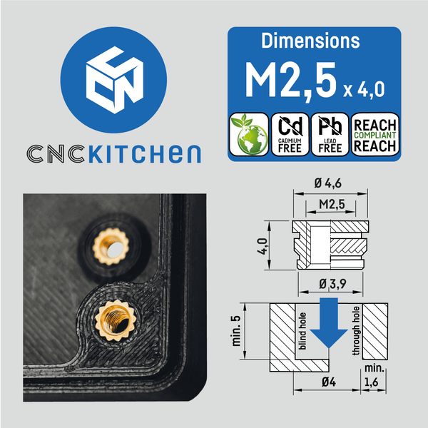 CNC Kitchen Australia Heat Threaded Insert M2 M2.5 M3 VORON M4 M5 M6 M8 ...