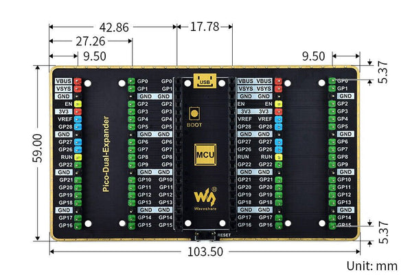 Raspberry Pi Pico Dual GPIO Expander 2x20 Male Header Expansion Board ...